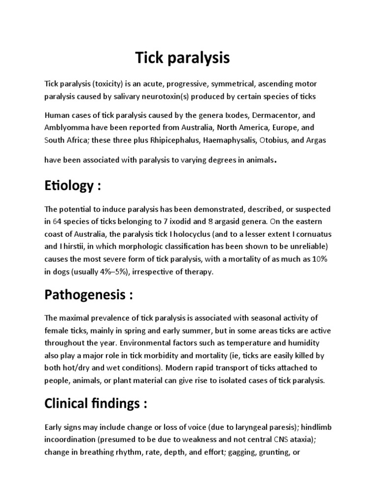 Tick Paralysis - Va-174 and 175 | PDF | Differential Diagnosis | Heart ...