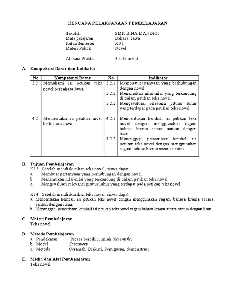RPP Novel | PDF | Kajian Bahasa Asing | Fiksi Umum