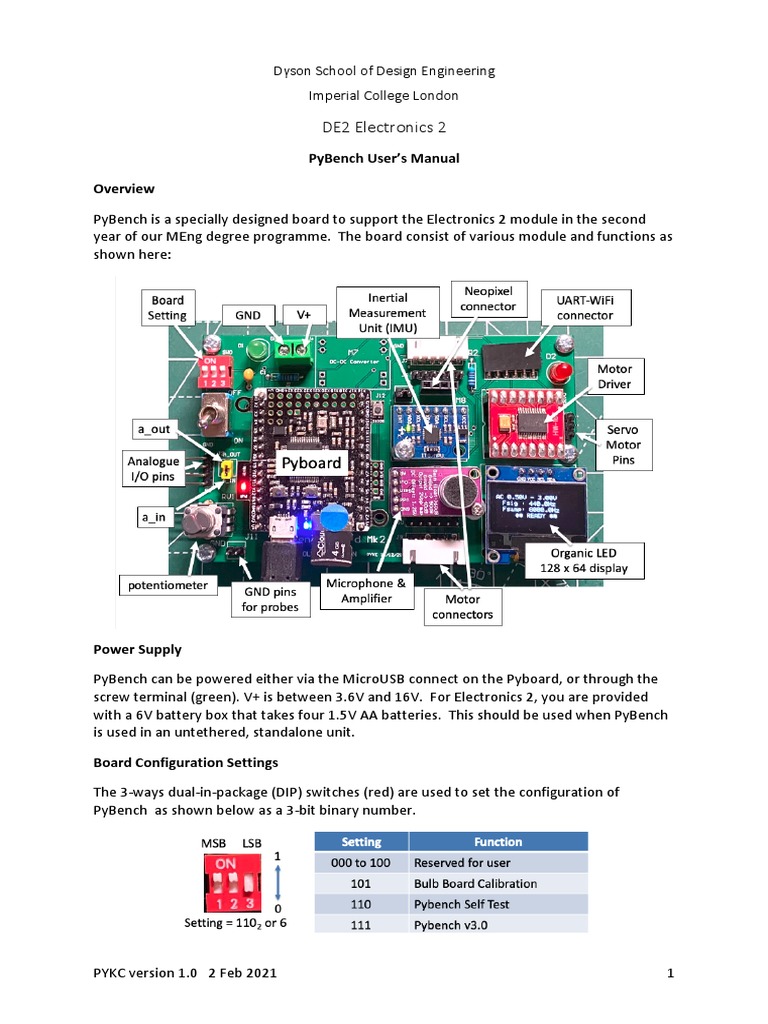 De2 Electronics 2: Pybench User'S Manual | PDF | Computer File | Usb