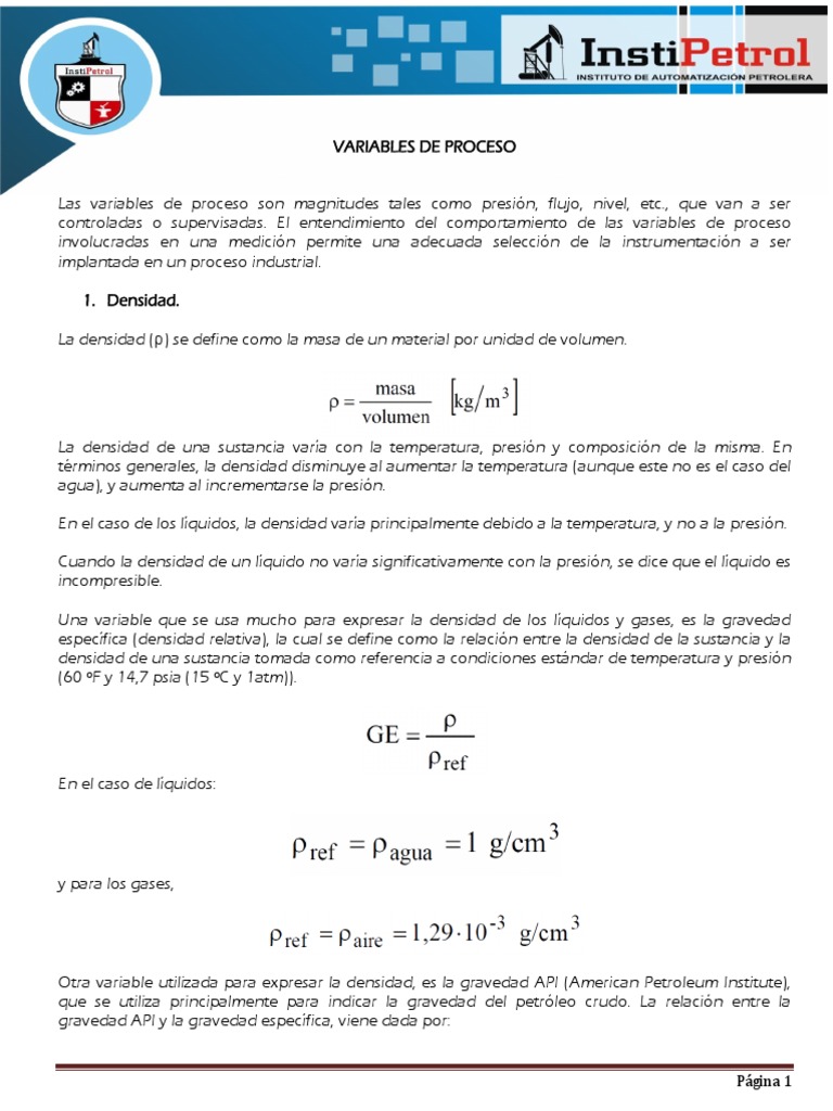 Variable De Proceso Pdf Presión Densidad 1566