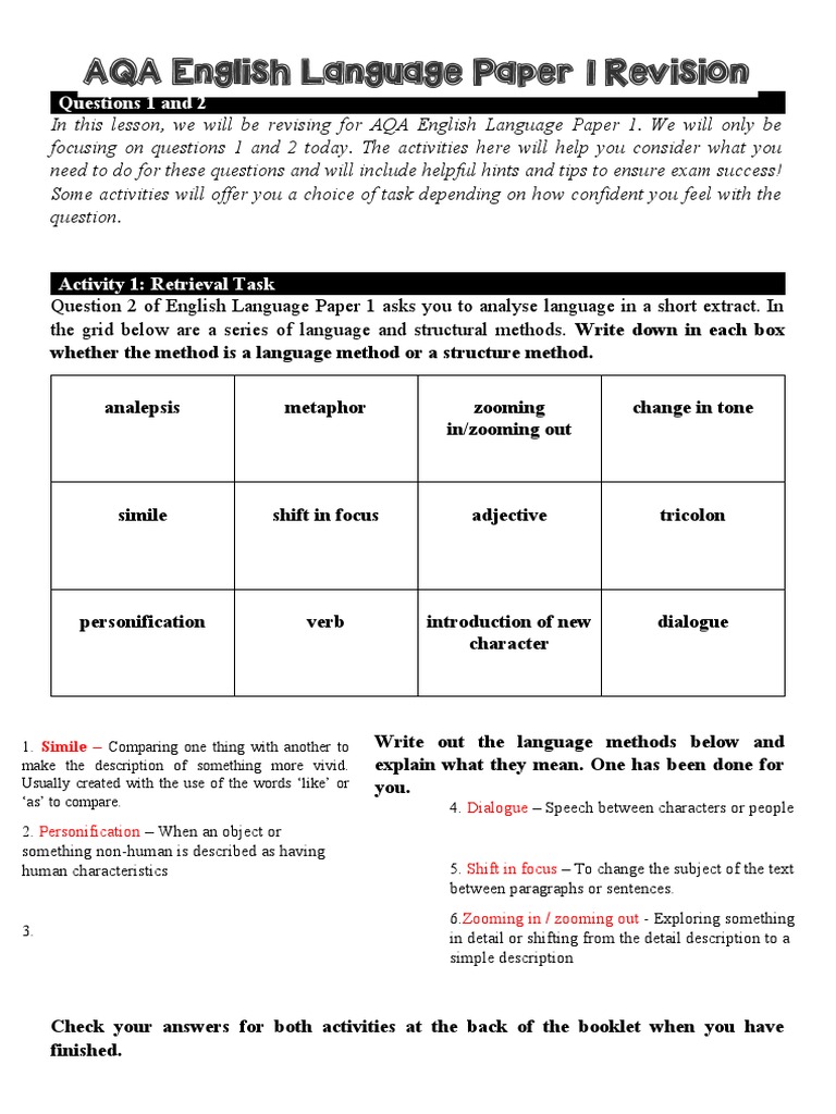 AQA English Language Paper 1 Revision | PDF | Tyrannosaurus | Question