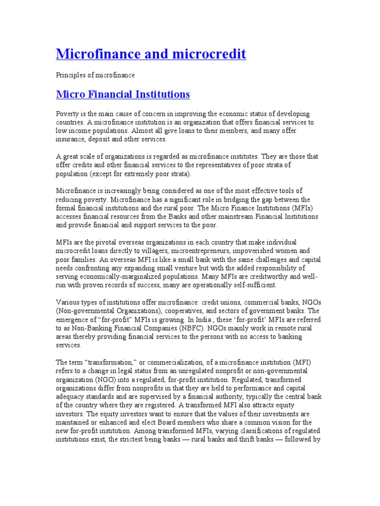 Microfinance and Microcredit | PDF | Microfinance | Microcredit