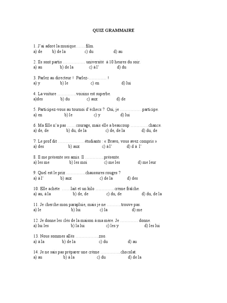 Quiz de Grammaire Française | PDF | Échecs | Théorie (échecs)