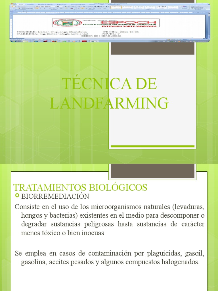 LANDFARMING | PDF | Biodegradación | Suelo