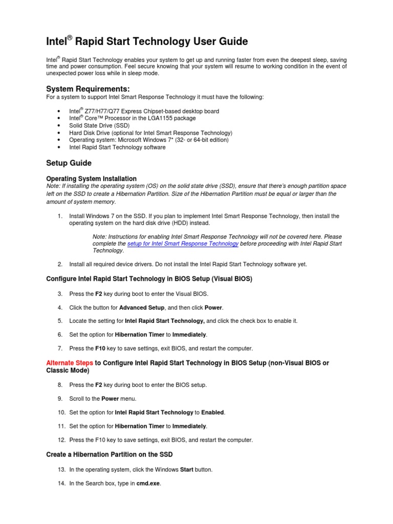 Rapid Start Technology User Guide | PDF