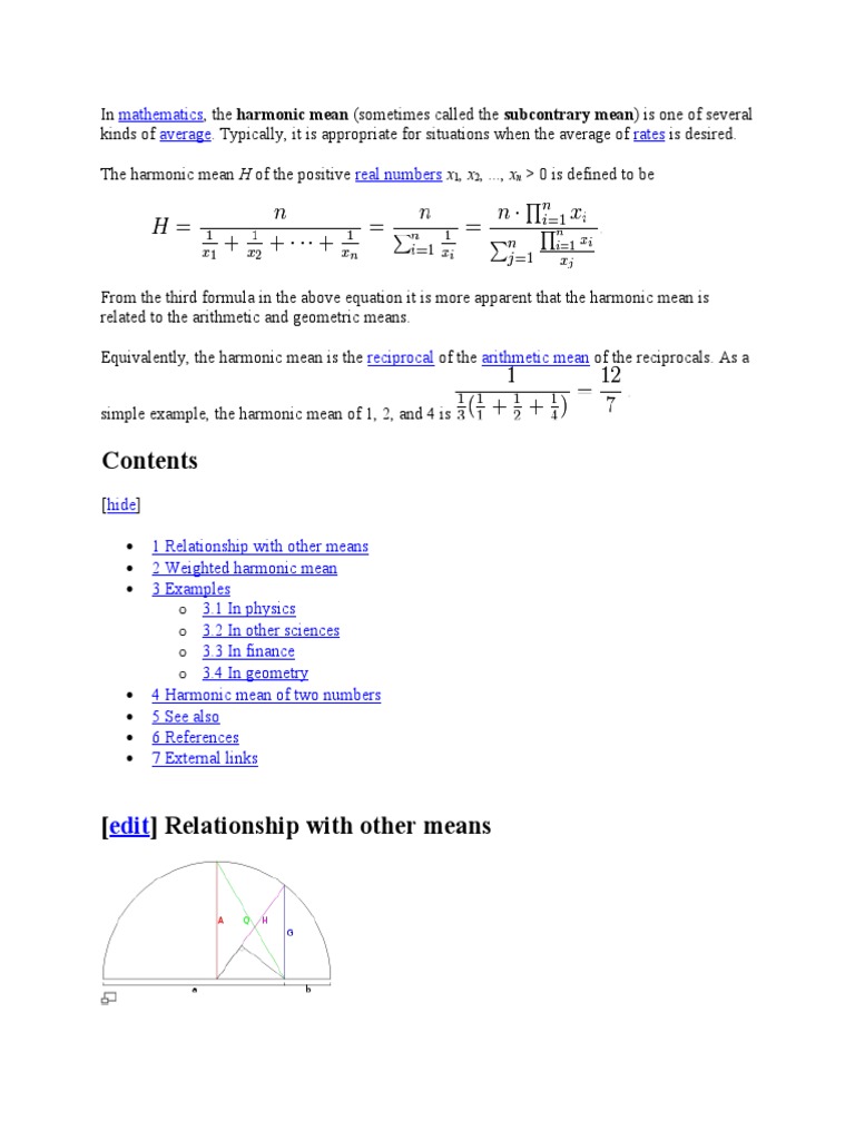 Harmonic MEan | PDF | Mean | Mathematical Analysis