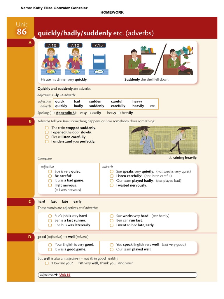 Quickly/badly/suddenly Etc. (Adverbs) | PDF | Adverb