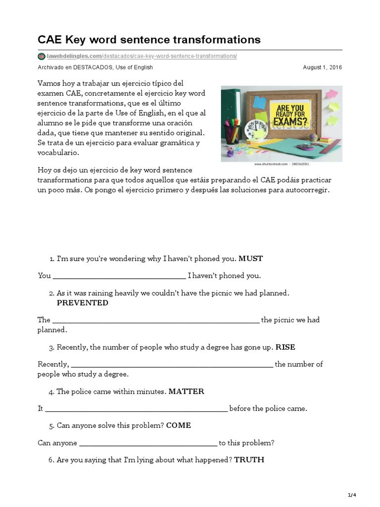 CAE Key Word Sentence Transformations | PDF