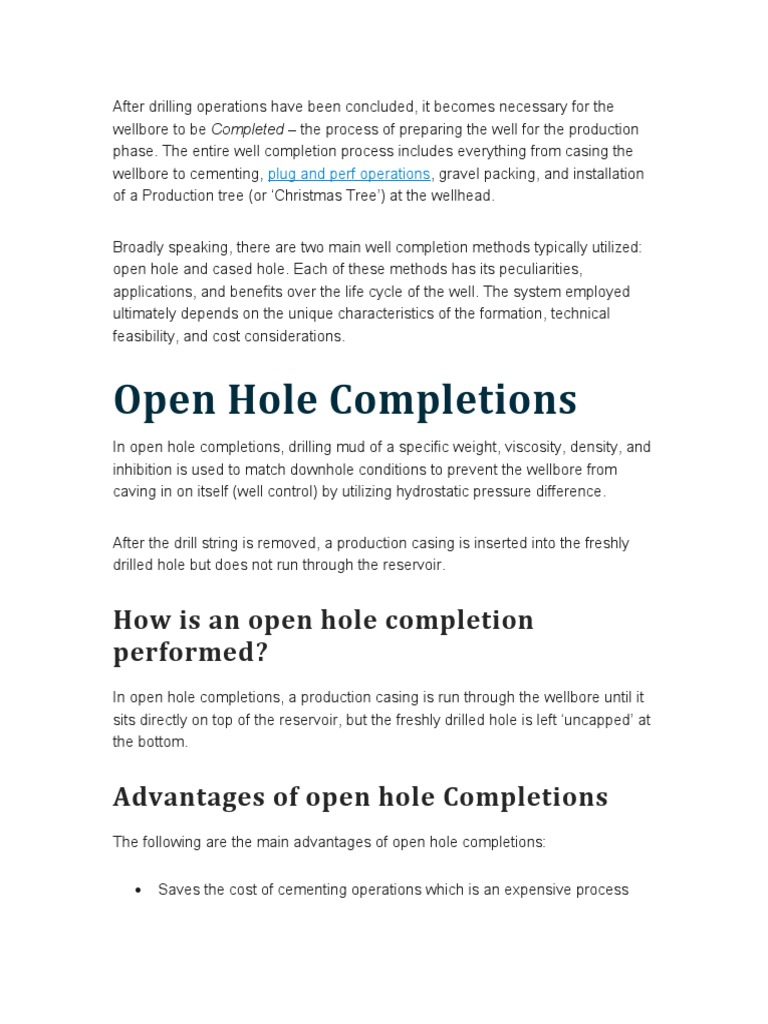 Open vs Cased Hole Completions: Cost Implications | PDF | Casing ...