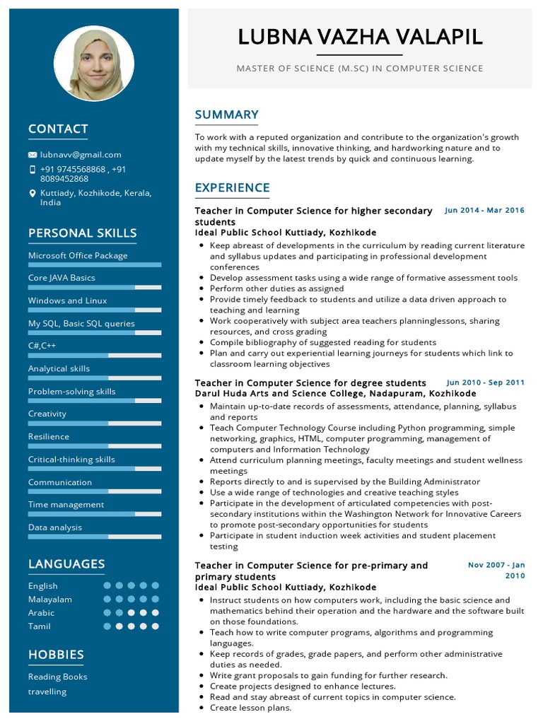 Lubna Vazha Valapil: Contact | PDF | Curriculum | Teachers