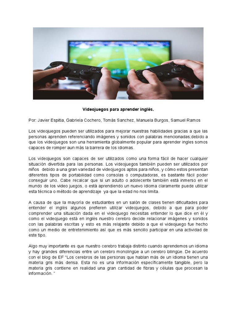 10 Video Games To Learn English Pdf Videojuegos Multilingüismo
