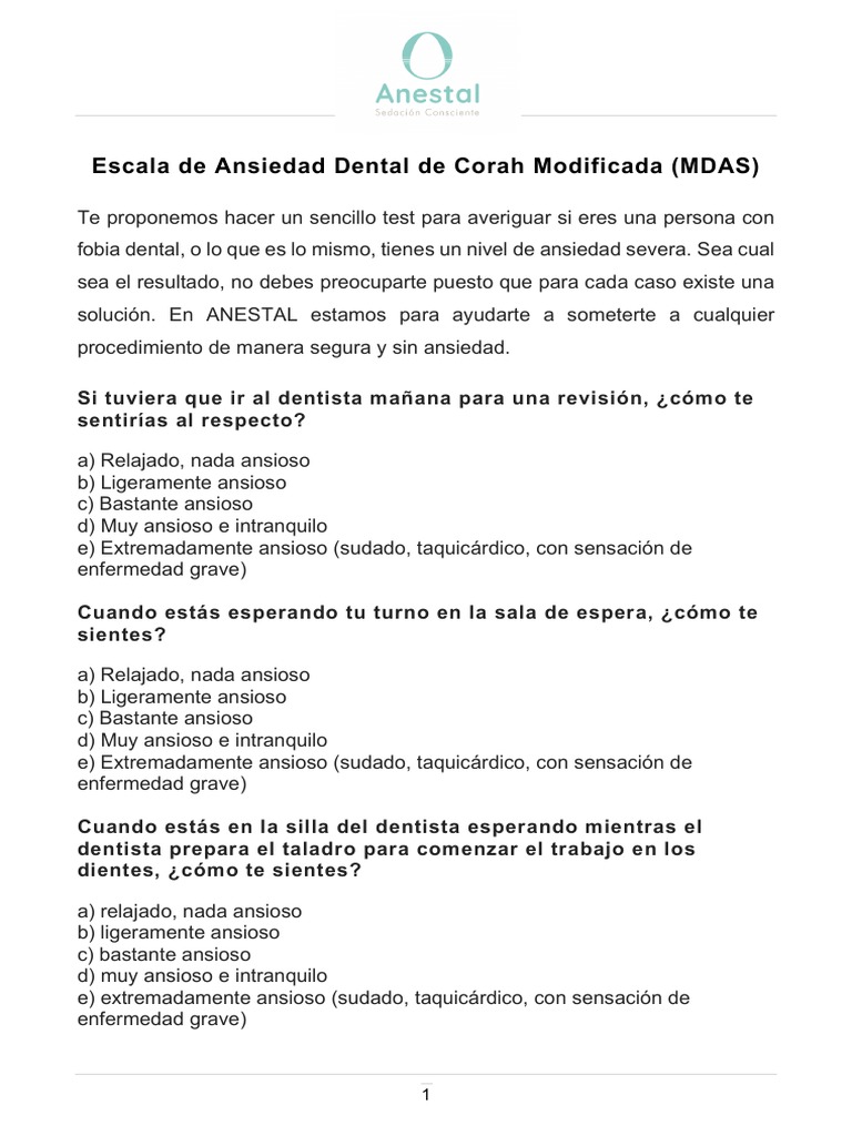 Escala MDAS de Ansiedad Dental | PDF | Odontología | Ansiedad
