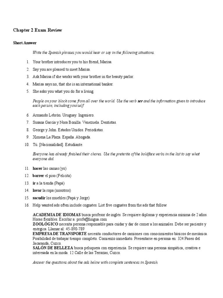 Chapter 2 Exam Review With Answers | PDF | Inicio | Implementos nacionales
