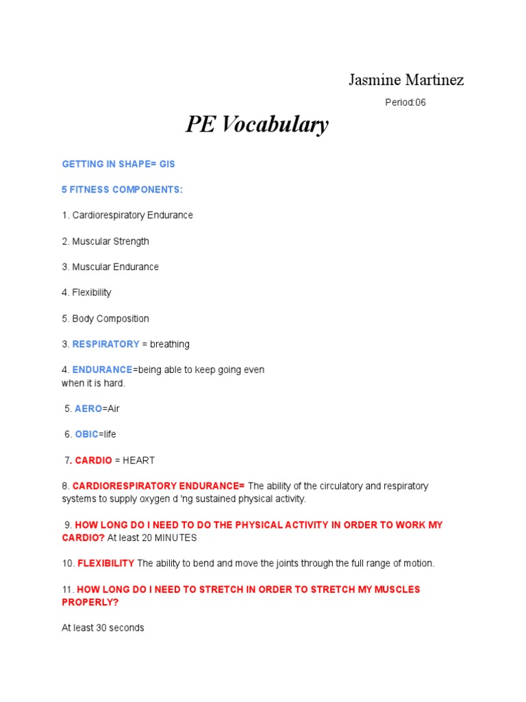 Physical Education Vocabulary | PDF | Flexibility (Anatomy) | Physical ...