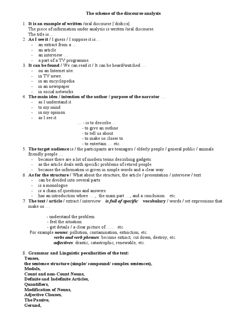 The Scheme of The Discourse Analysis | PDF | Semantics | Linguistics