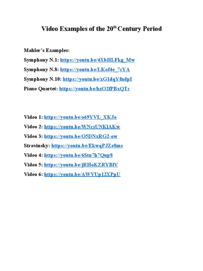 Video Examples of The 20th Century Period | PDF