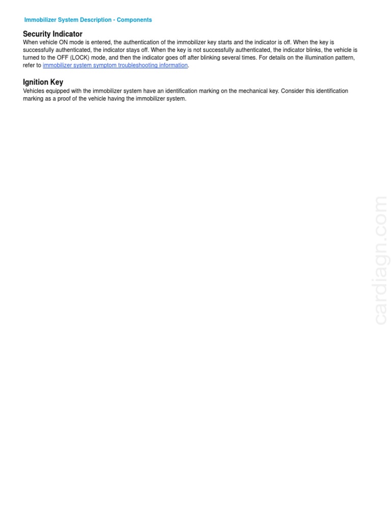 Security Indicator: Immobilizer System Symptom Troubleshooting ...