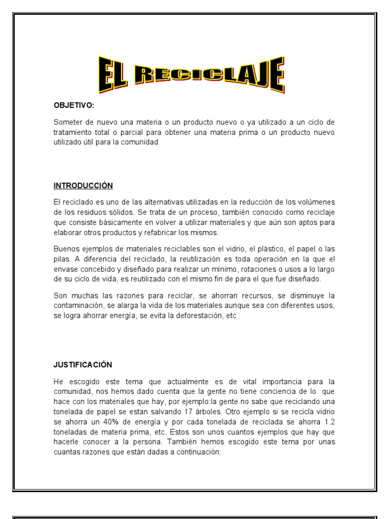 Proyecto de Reciclaje | PDF | Reciclaje | Residuos