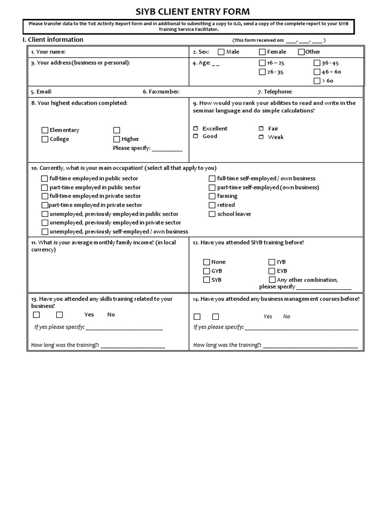 Client Entry IYB | Download Free PDF | Sick Leave | Employment