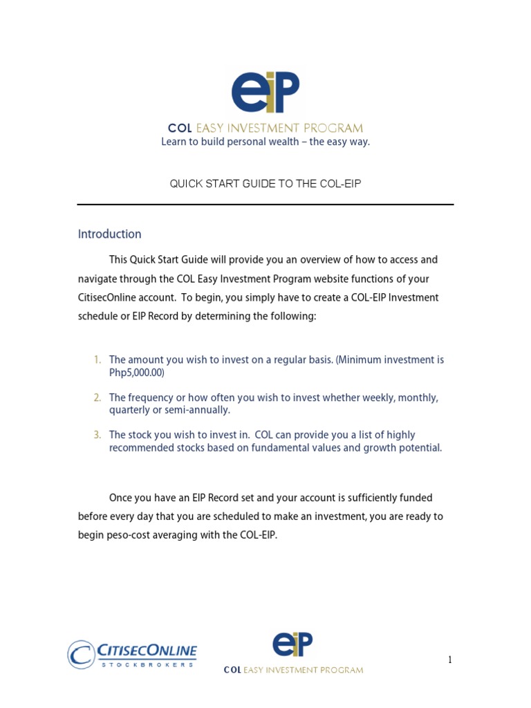 COL EIP Quick Start Guide | PDF | Stocks | Option (Finance)