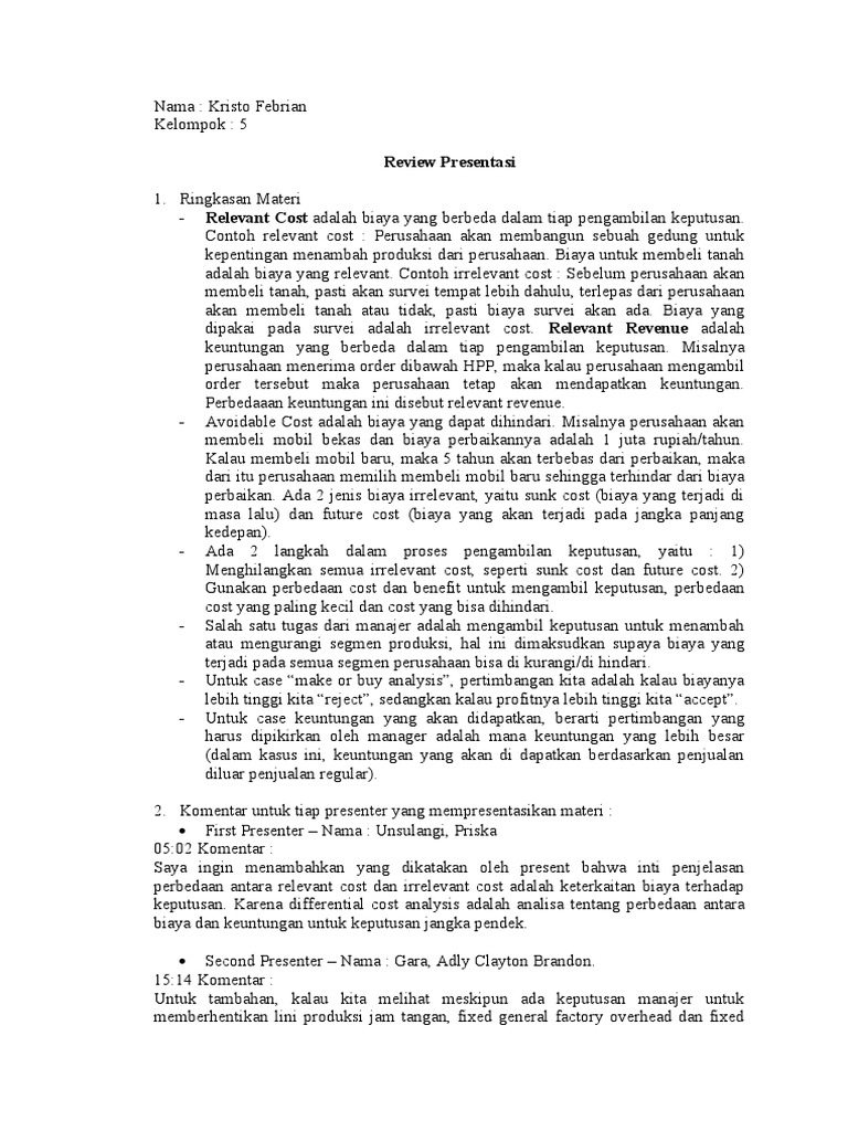Review Presentasi 5 - Differential Cost Analysis | PDF