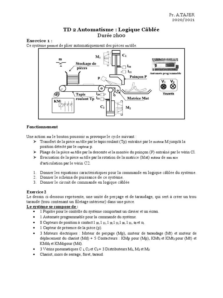 Td Automatisme Logique Câblée 2021 Pdf Outils Machine