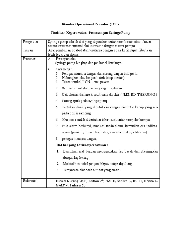 Sop Pemasangan Syringe Pump | PDF