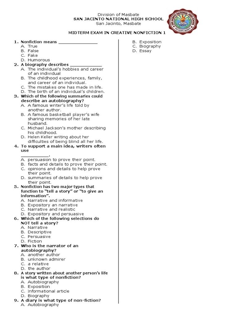 Midterm Exam in Creative Nonfiction 12docx | PDF | Creative Nonfiction ...