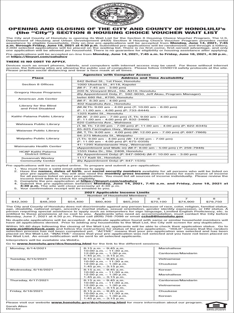2021 - Opening Closing of Section 8 Housing Choice Voucher Waitlist ...