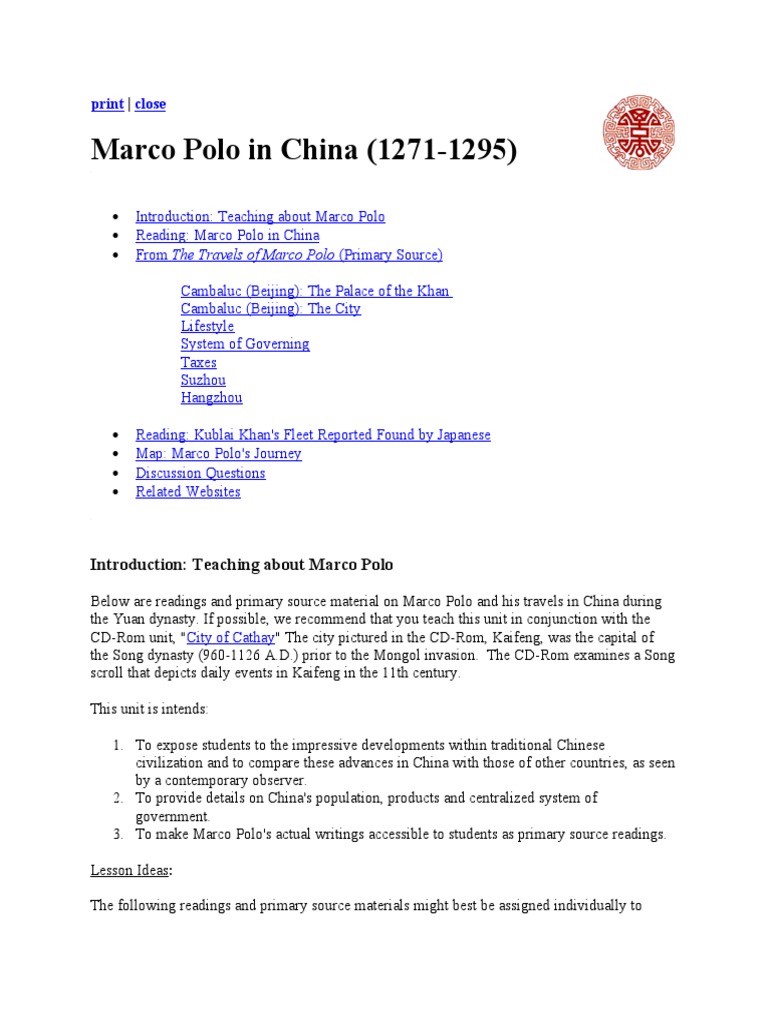 Marco Polo's China Journey | PDF | Marco Polo | Genghis Khan