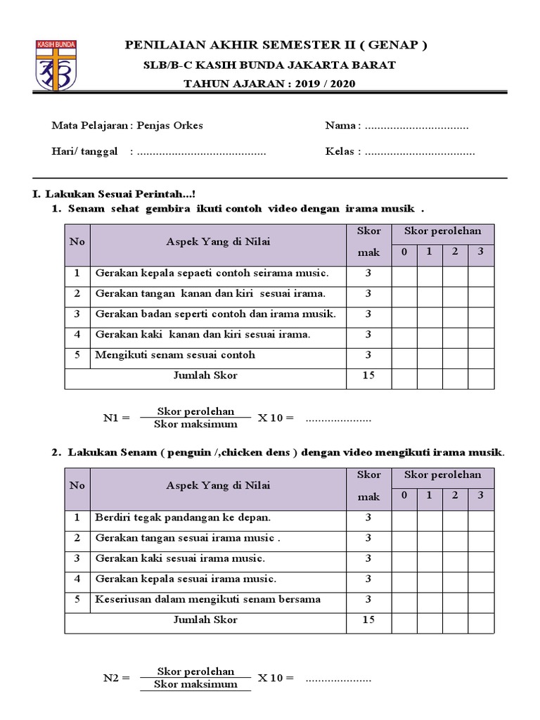 Form Penilaian Penjaskes SLB | PDF