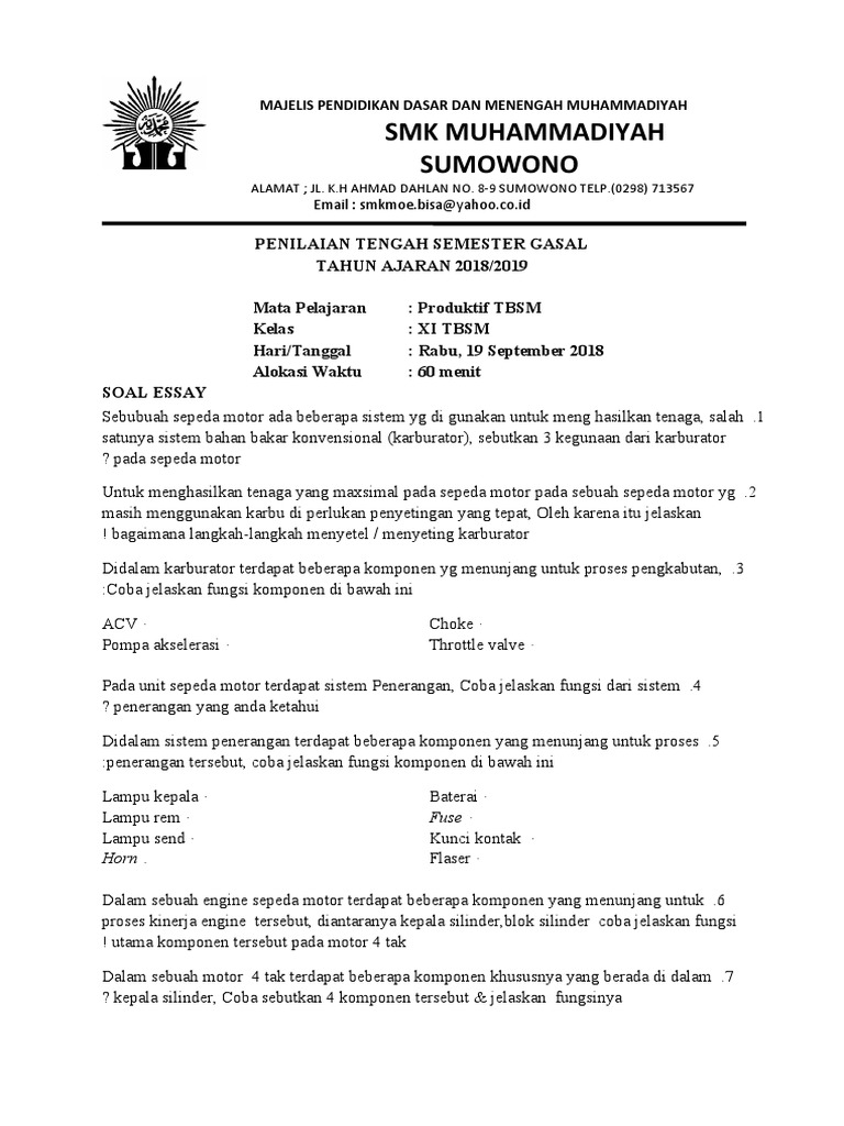 Soal PTS-UTS TSM 18.19 | PDF