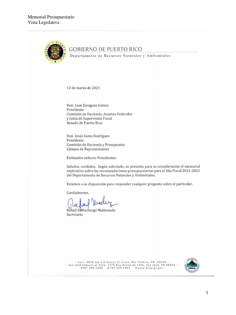 Memorial Explicativo de Las Recomendaciones Presupuestarias para El Año ...