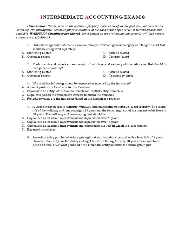Intermediate Accounting Exam 8 | PDF