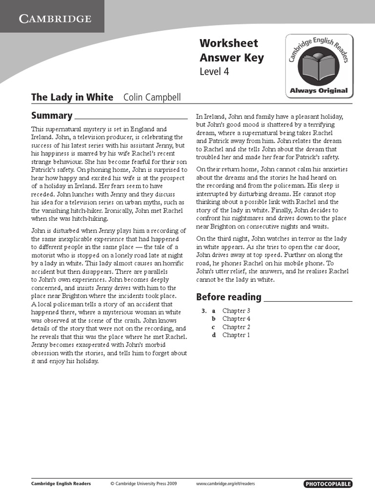 Worksheet Answer Key: The Lady in White | PDF | Dream