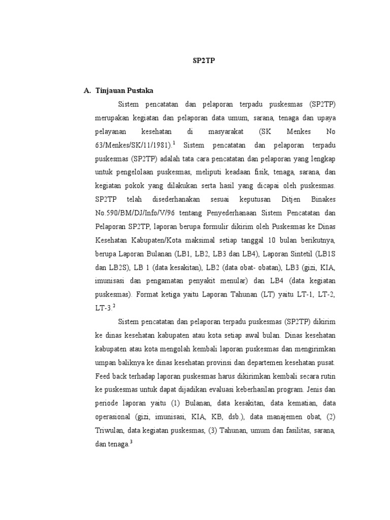 Laporan Sp2tp Puskesmas Terpadu Pdf