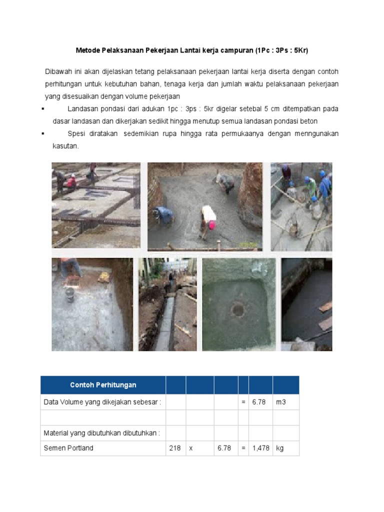 Metode Pelaksanaan Pekerjaan Lantai Kerja Campuran (1Pc 3Ps 5Kr) | PDF