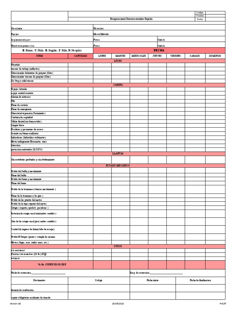 Daily Equipment Inspection Report for Backhoe | PDF | Estilos de ...