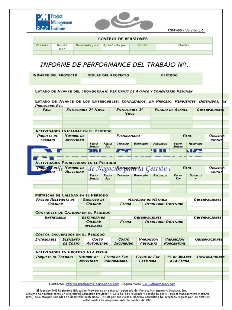 FGPR - 400 - 06 - Informe de Performance Del Trabajo | PDF | Gestión de ...