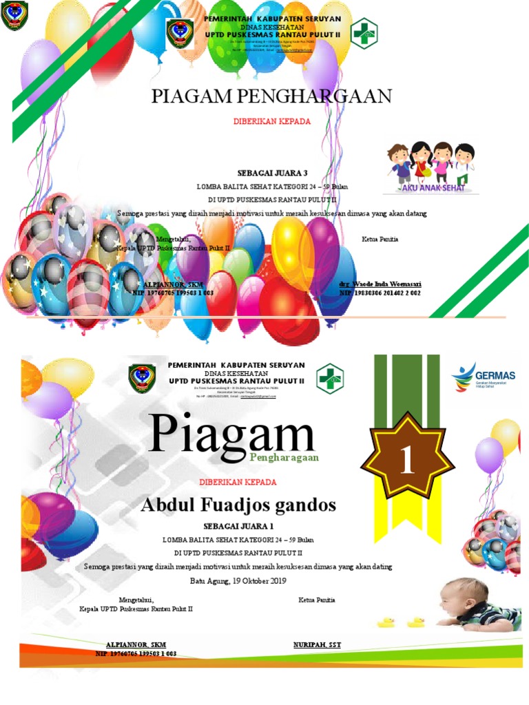 Sertifikat Lomba Balita Sehat 2019 | PDF
