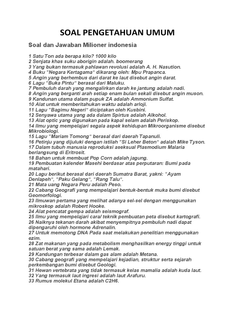Soal Pengetahuan Umum Nabil | PDF | Dewasa Muda