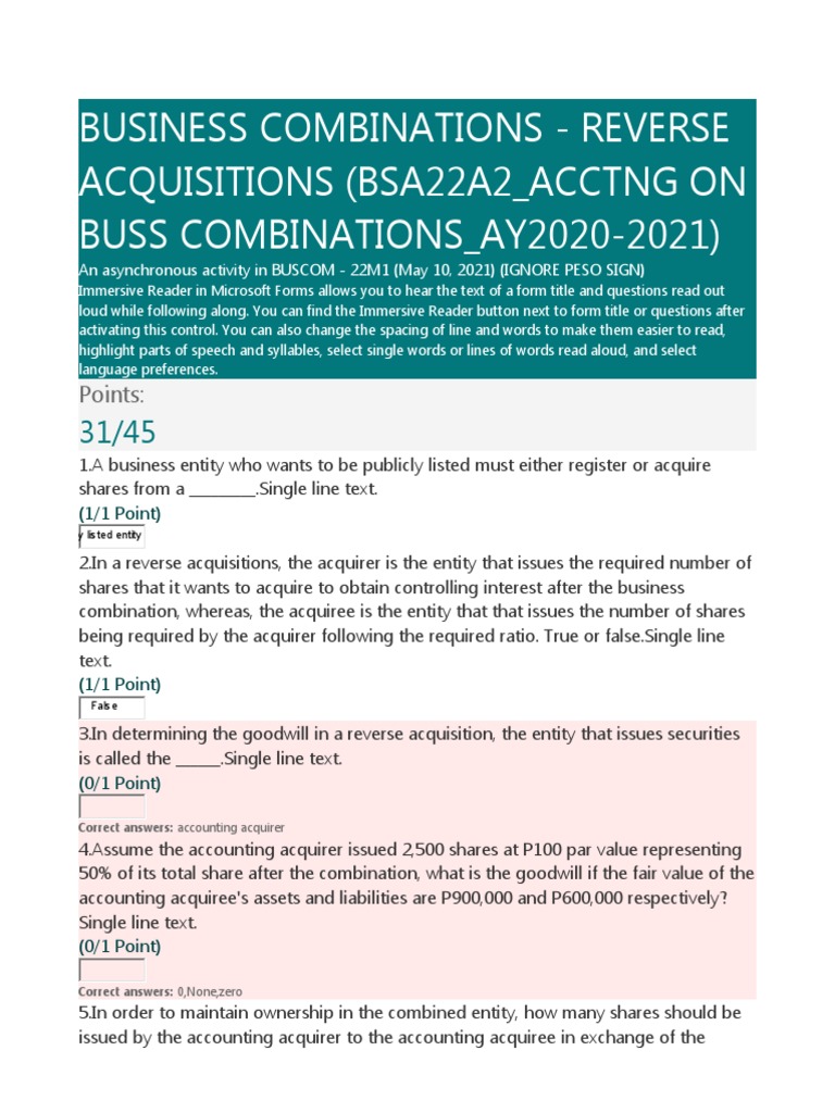 Business Combinations Reverse Acquisitions Bsa22a2 Acctng On Buss