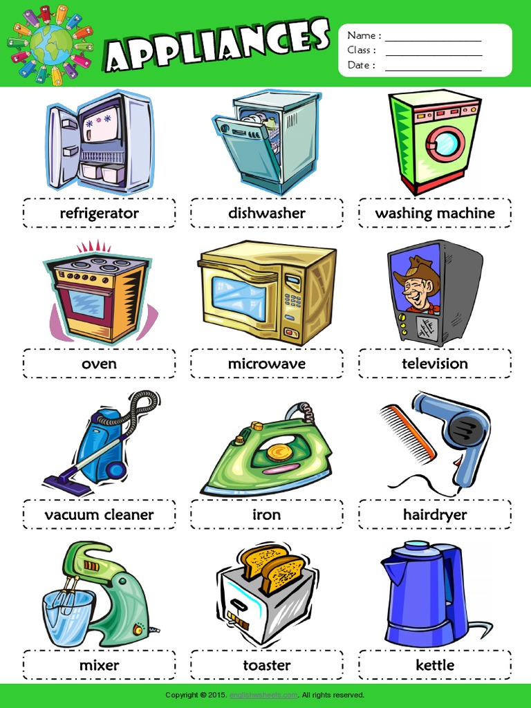 Appliances Esl Picture Dictionary For Kids | PDF