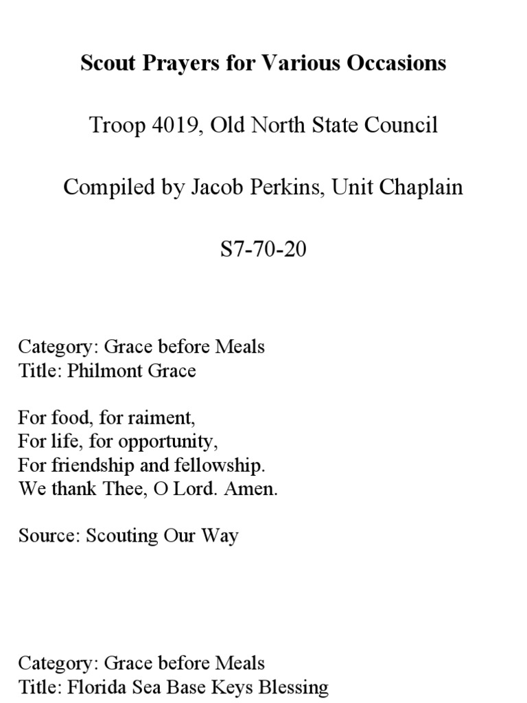 Scout Prayers For Various Occassions Final | PDF | Religious Behaviour ...