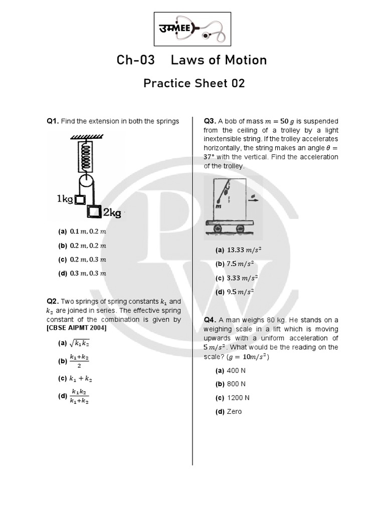 Ch-03 Laws of Motion: Practice Sheet 02 | PDF | Rocket | Force