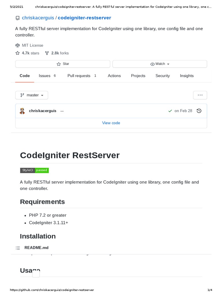 Chriskacerguis - Codeigniter-Restserver - A Fully RESTful Server Implementation For CodeIgniter ...
