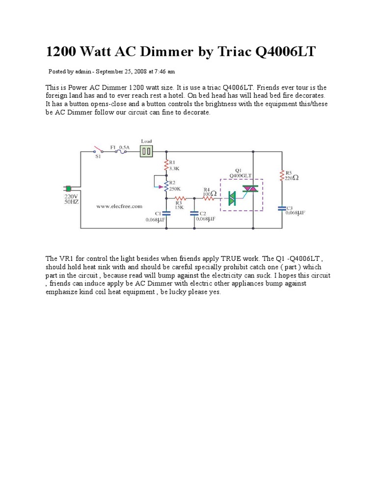 1200 Watt AC Dimmer by Triac Q4006LT | PDF | Technology & Engineering