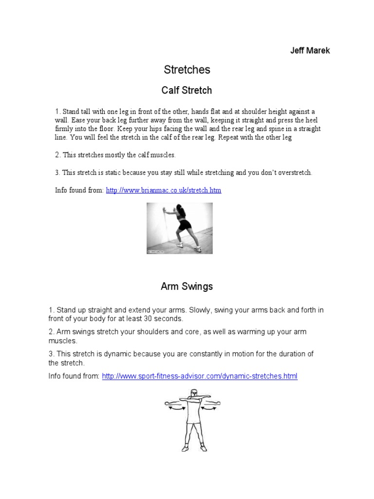 A Collection of Stretching Exercises: Calf Stretches, Arm Swings ...