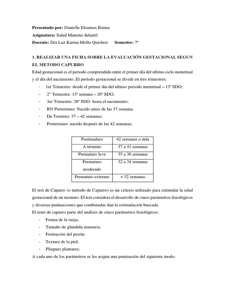 Metodo Capurro | PDF | Parto prematuro | Embarazo humano