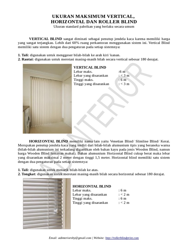 Ukuran Maksimum Roller dan Vertical Blind | PDF